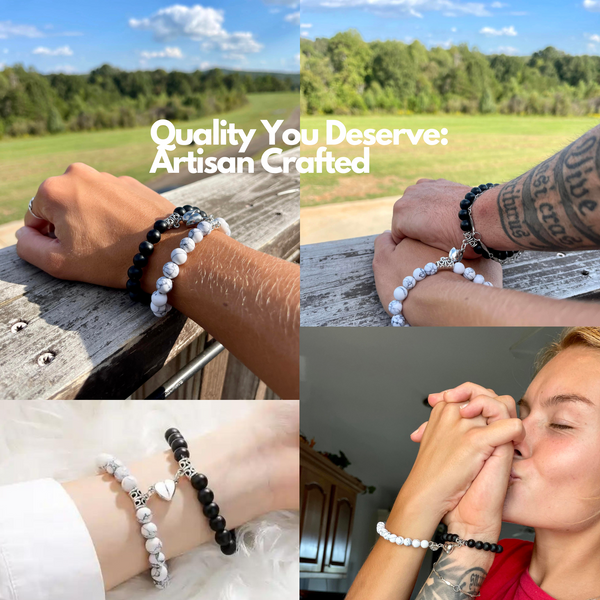 Set Of 2 Couples Bracelet Magnetic Healing Natural Bead Stone Stretch ...